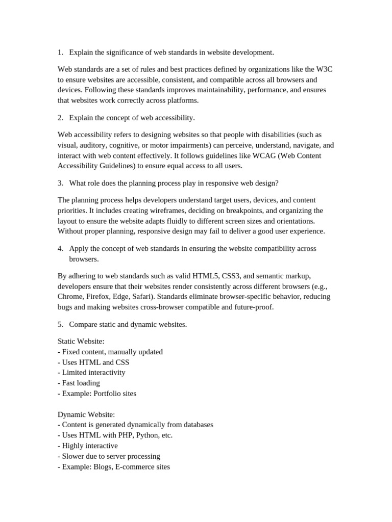 Web Development Questions | PDF | World Wide Web | Internet & Web