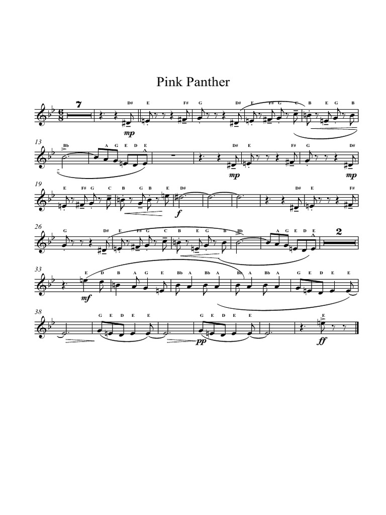 Pink Panther Tuba and Tenor Horn With Note Names | PDF