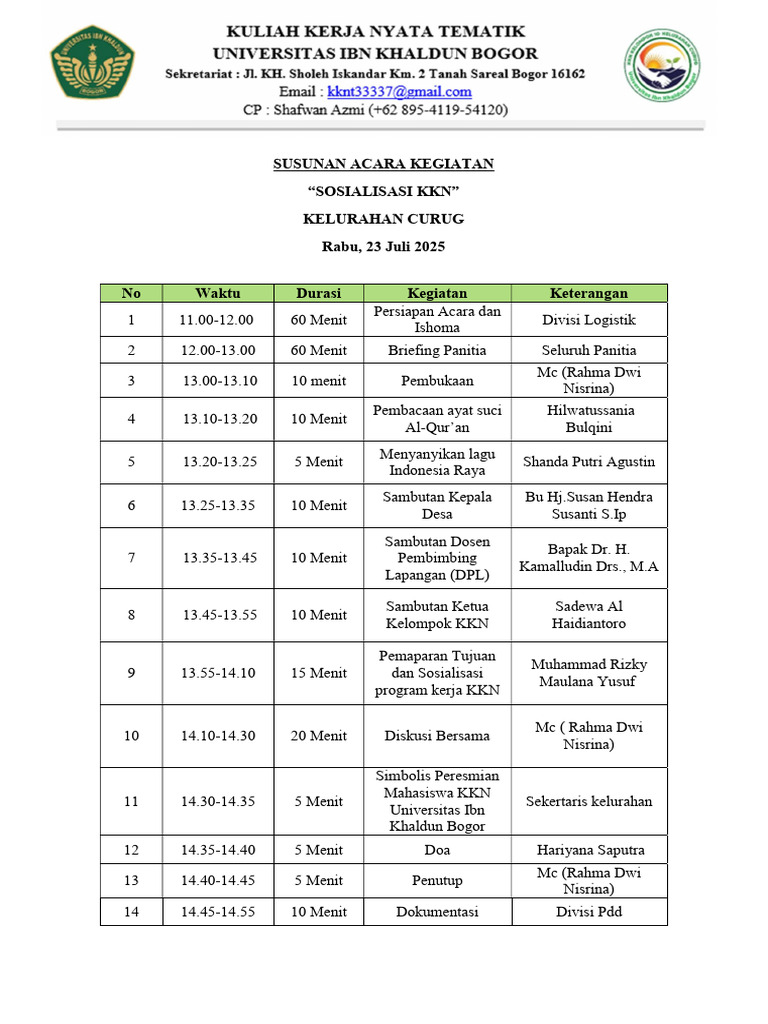 Susunan acara kegiatan 23 juli | PDF