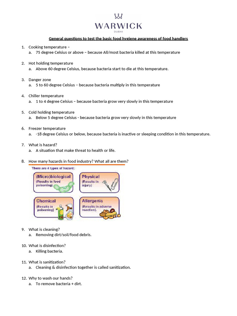 Food Hygiene Awareness Test Guide | PDF | Disinfectant | Hygiene