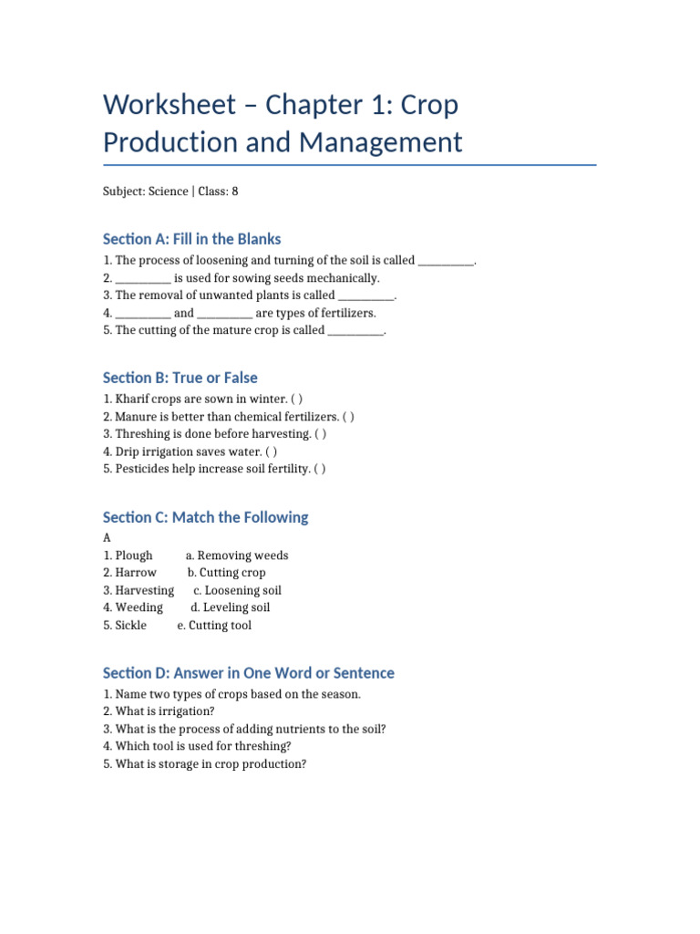 Class 8 Science Chapter 1 Worksheet | PDF