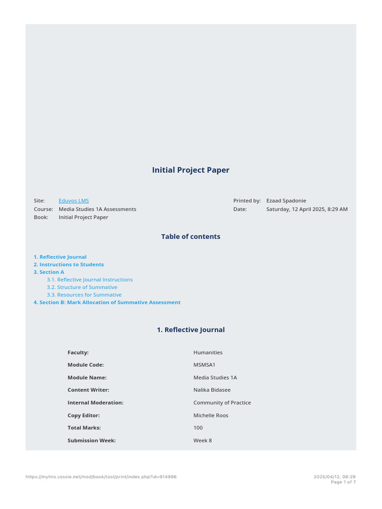Reflective Journal Guidelines for Media Studies | PDF | Turnitin ...