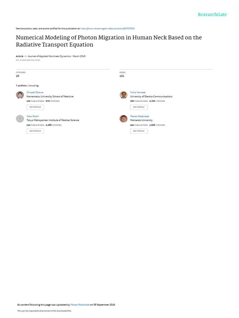 Numerical Modeling of Photon Migration in Human Ne | PDF | Medical Imaging | Applied And ...