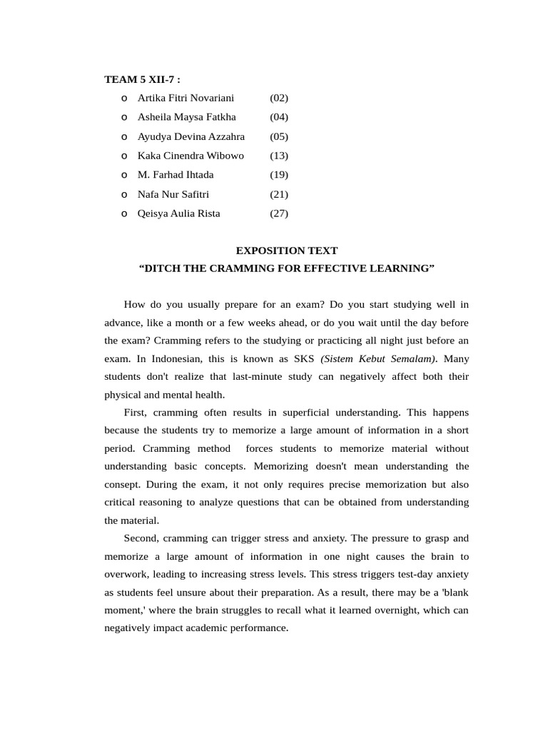 Ditch Cramming for Better Learning | PDF | Memory | Professional Skills