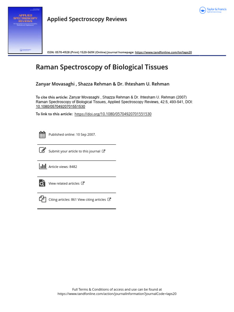 Raman Spectroscopyof Biological Tissues | PDF | Spectroscopy | Raman Spectroscopy