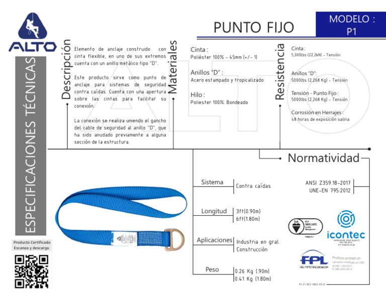 Punto Fijo 6ft Alto Ficha Tecnica Pdf Materiales