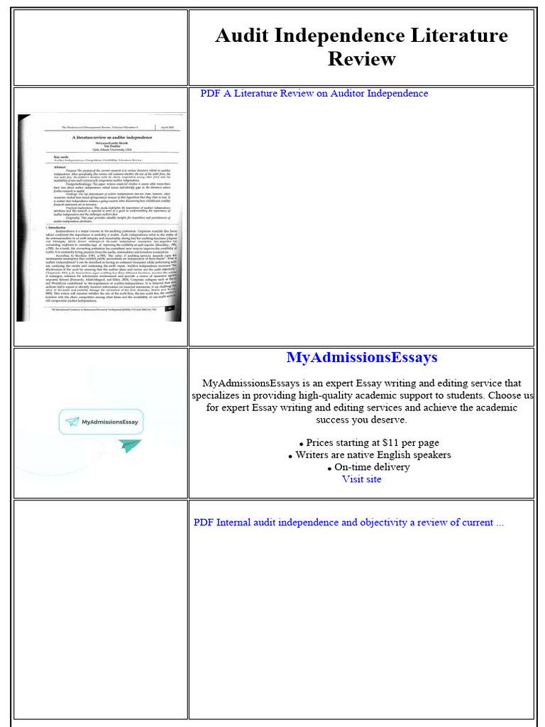Audit Independence Literature Review | PDF | Microfinance | Foot