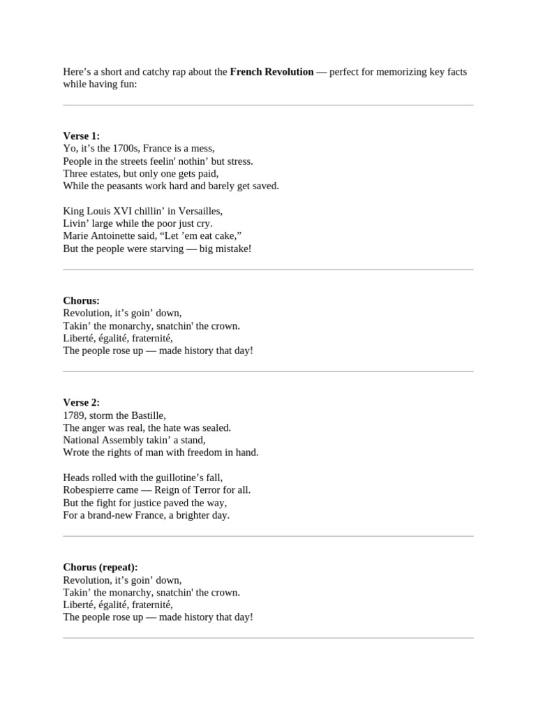 Rap Overview of the French Revolution | PDF