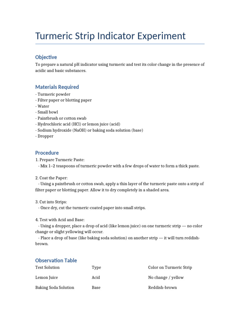Turmeric Strip Indicator Experiment | PDF