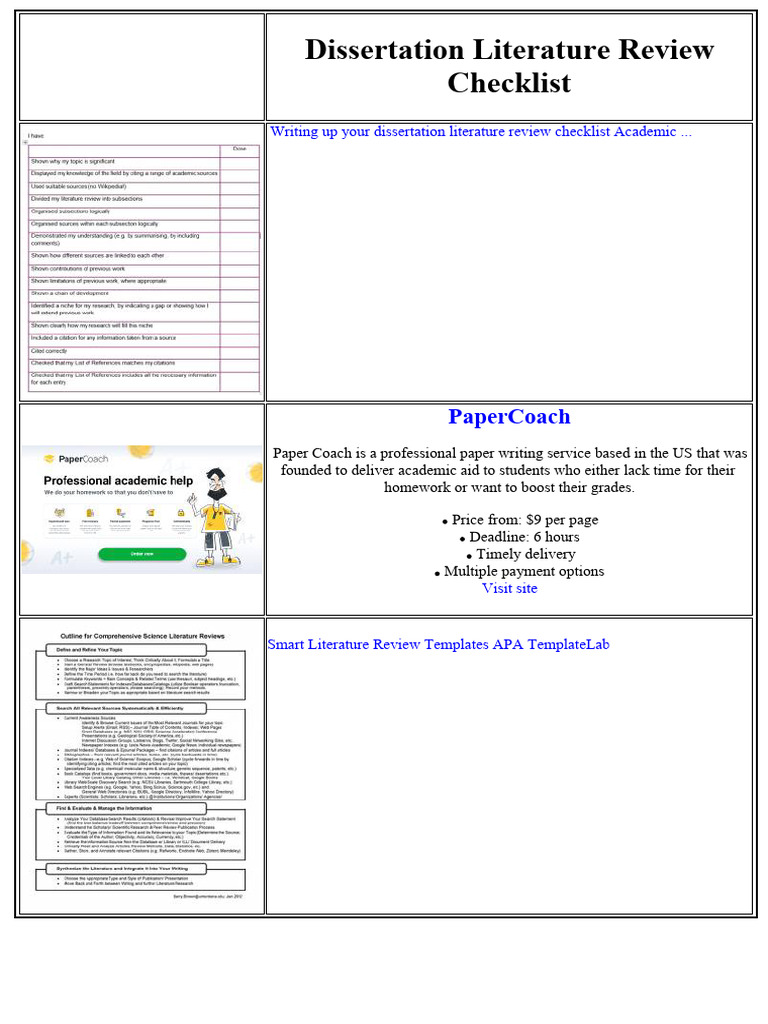 Dissertation Literature Review Checklist | PDF | Pancreatic Cancer | Thesis