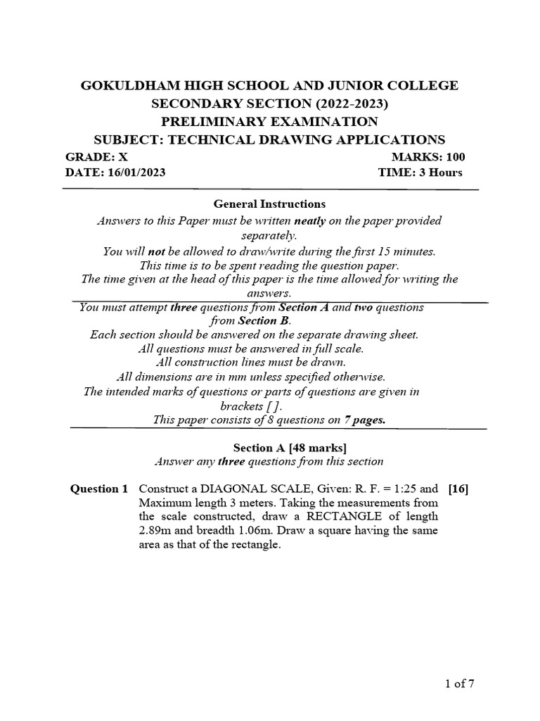 Gokuldham Technical Drawing Exam 2023 | PDF | Length | Geometry