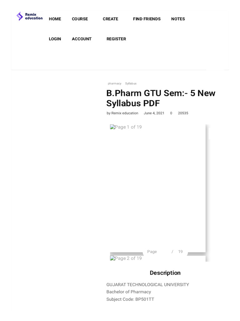 B.pharm GTU Sem - 5 New Syllabus PDF - Remix Education | PDF | Pharmacy | Pharmacology