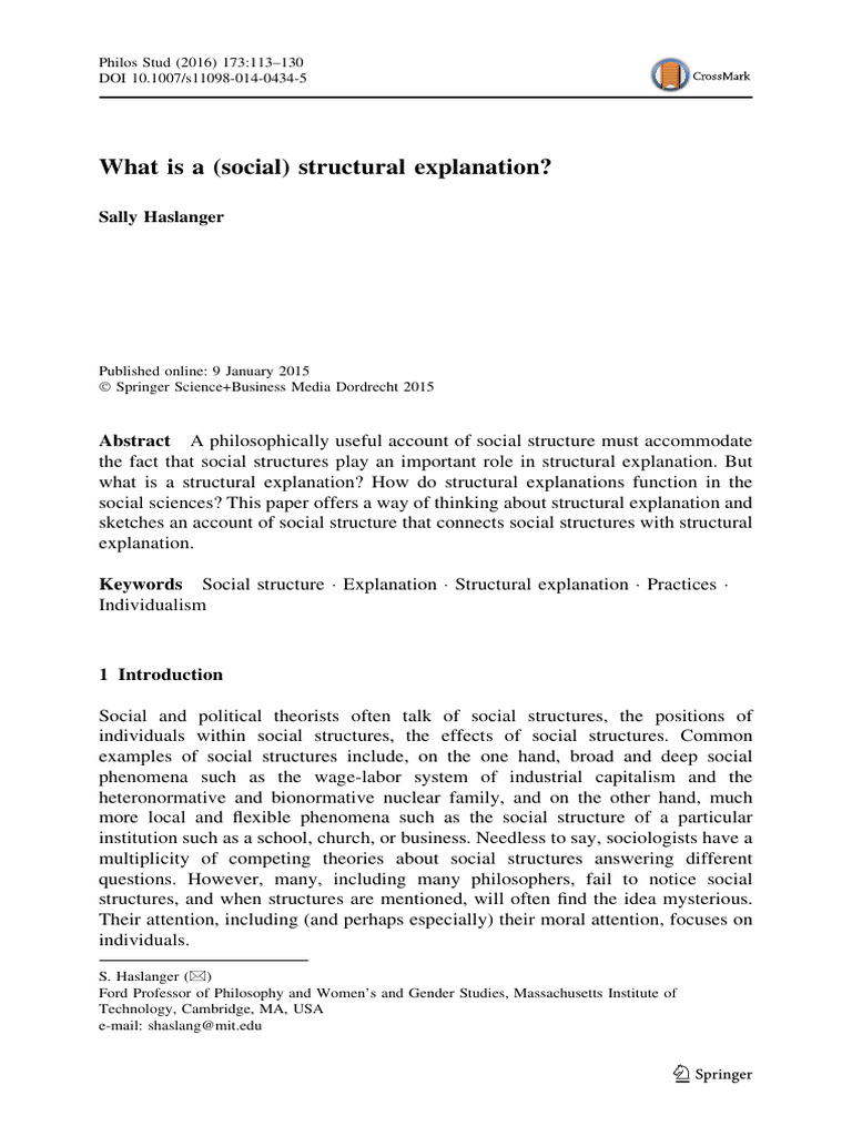 Haslanger (2016) What Is (Social) Structural Explanation | PDF ...