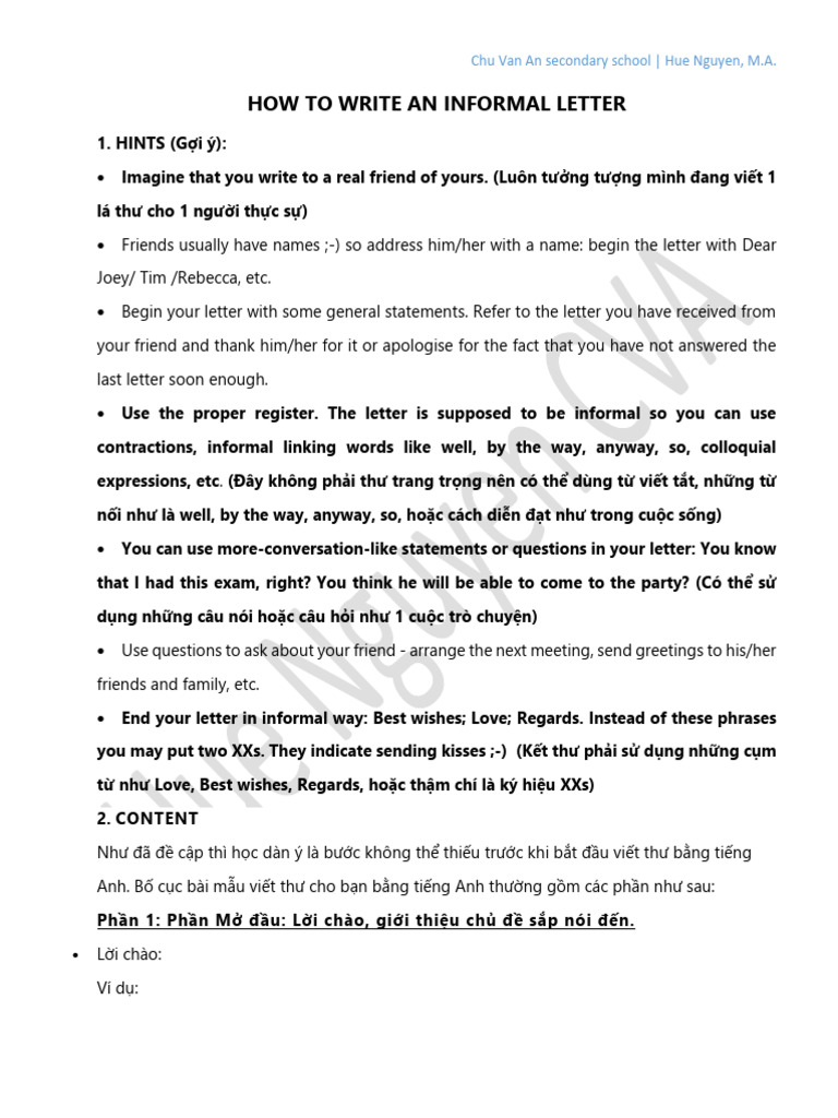 Writing Informal Letters Guide | PDF