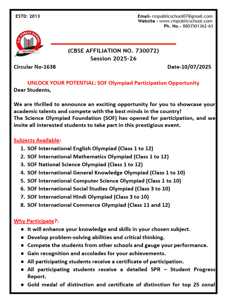 SOF Olympiad (25-26) 4th To 8th | PDF