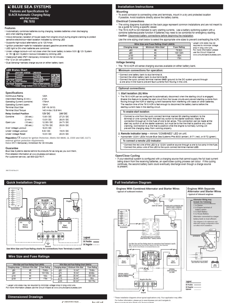 Blue Sea ACR 7610 Wiring Instructions | PDF | Fuse (Electrical) | Relay
