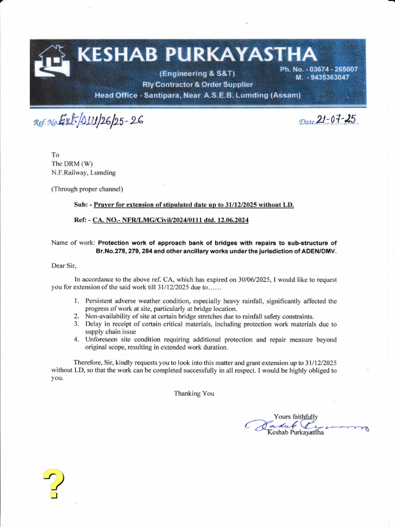 Request for Construction Extension Letter | PDF