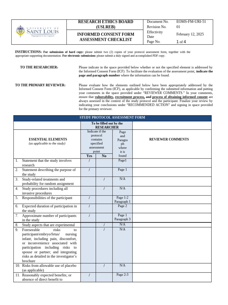 ICF Assessment Checklist Guide | PDF | Informed Consent | Medical Record