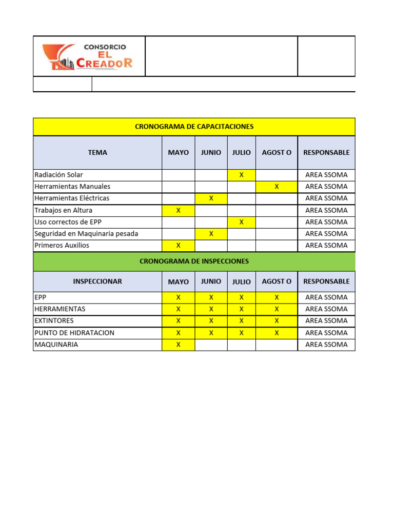 Cronograma de Capacitaciones e Inspecciones | PDF