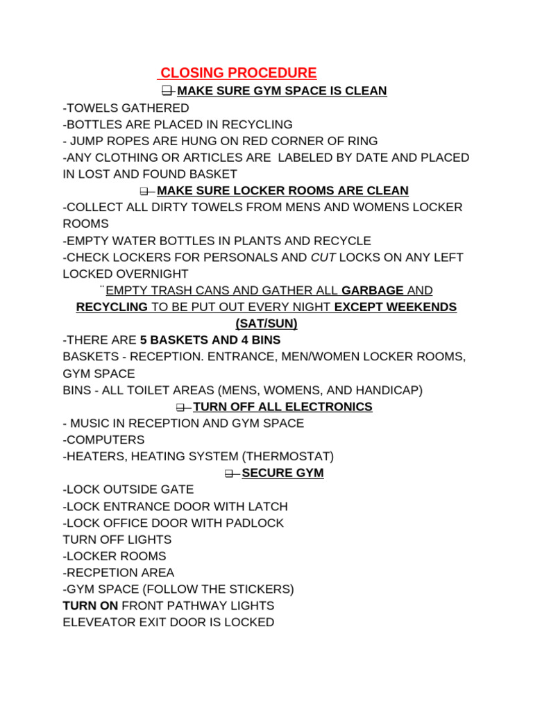 Wat CLOSING - OPENING PROCEDURE | PDF