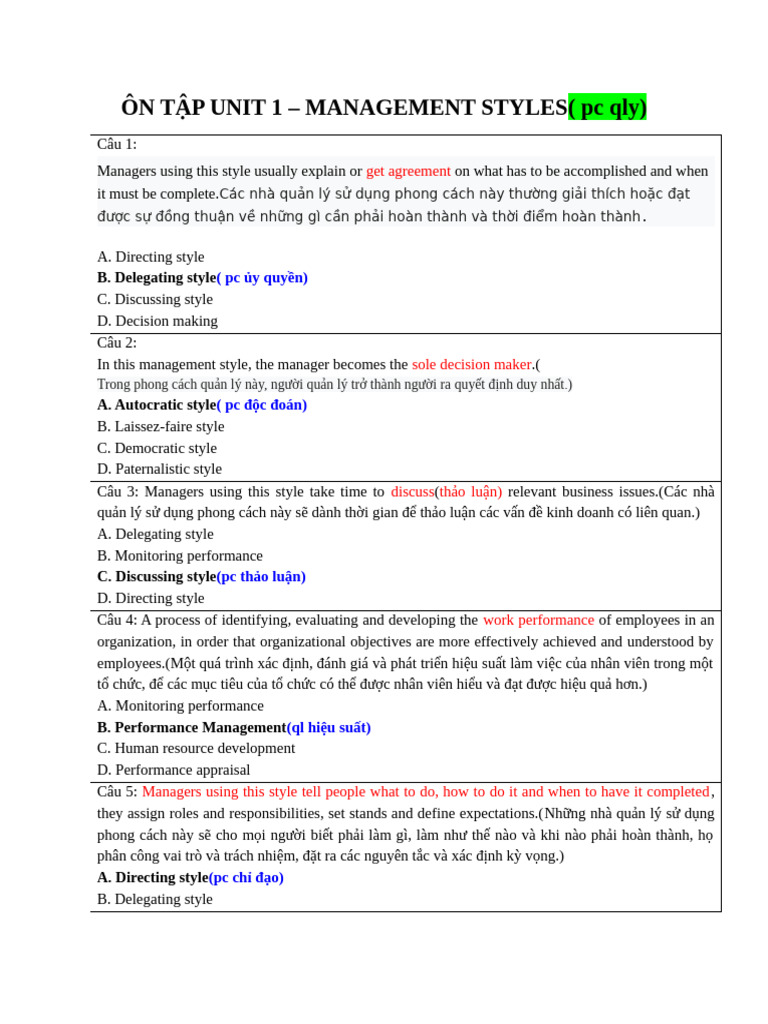 Ôn Tập Unit 1 Key | PDF
