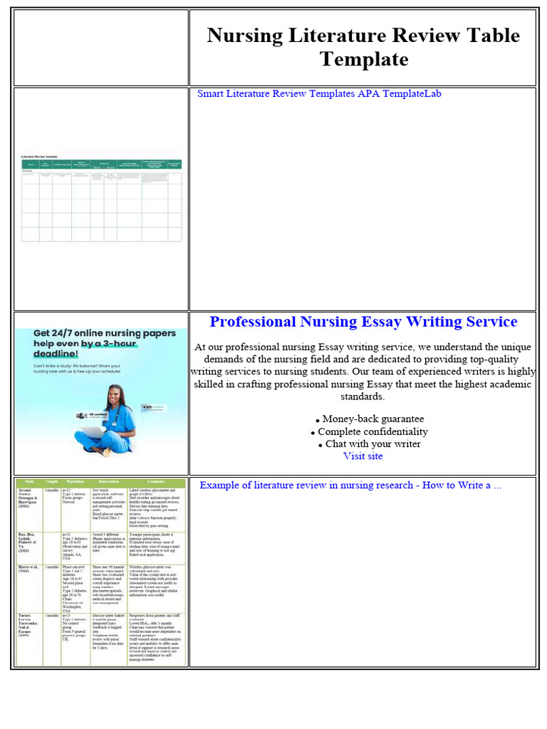 Nursing Literature Review Table Template | PDF | Regression Analysis ...