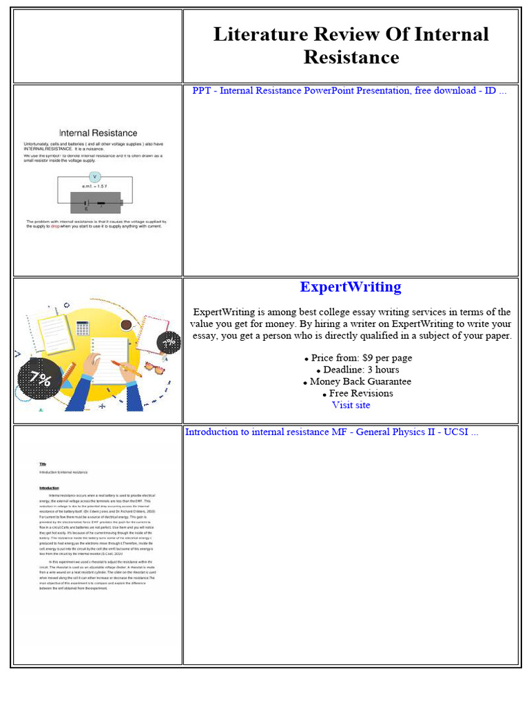 Literature Review of Internal Resistance | PDF | Thesis | Essays