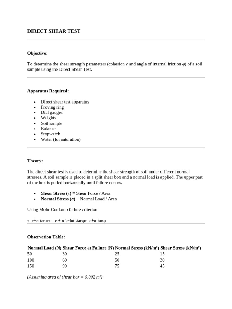 Direct Shear Test for Soil Strength | PDF