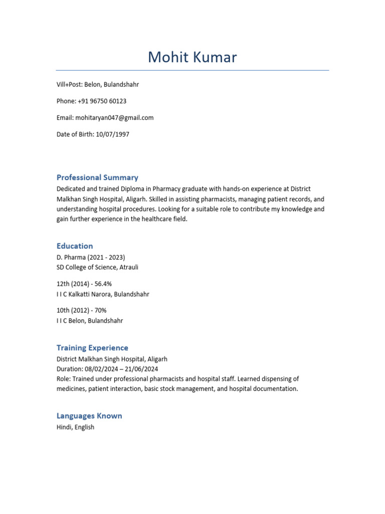 Mohit Kumar Resume | PDF