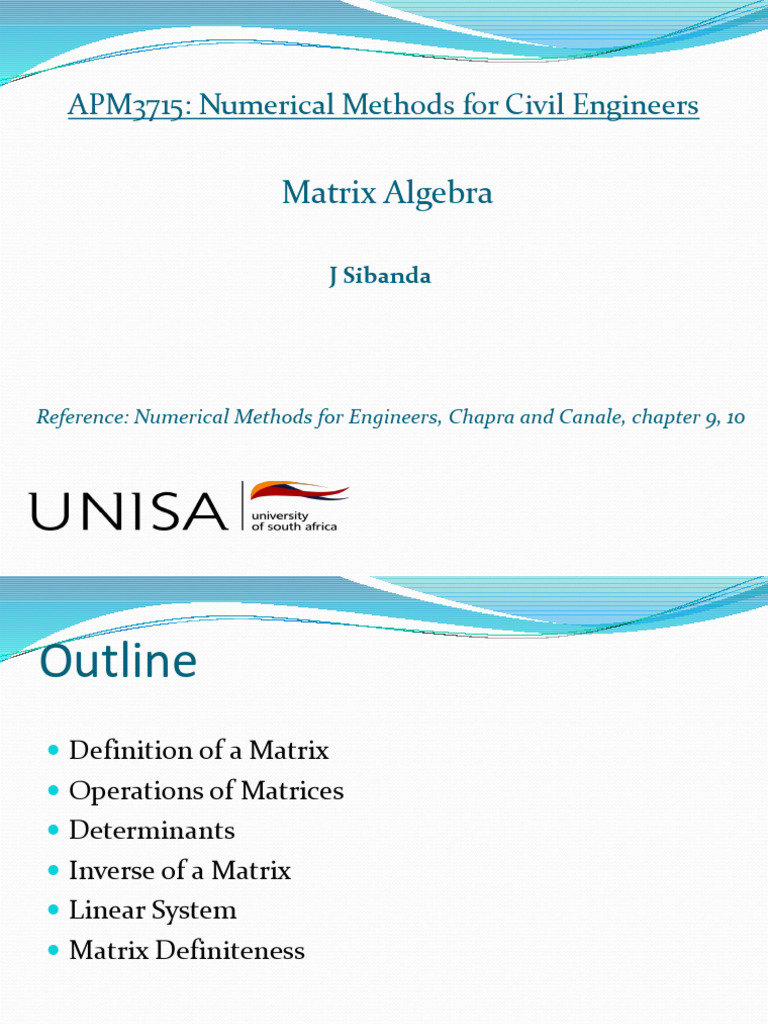 APM3715 - Matrix Algebra Slides | PDF | Matrix (Mathematics) | Determinant