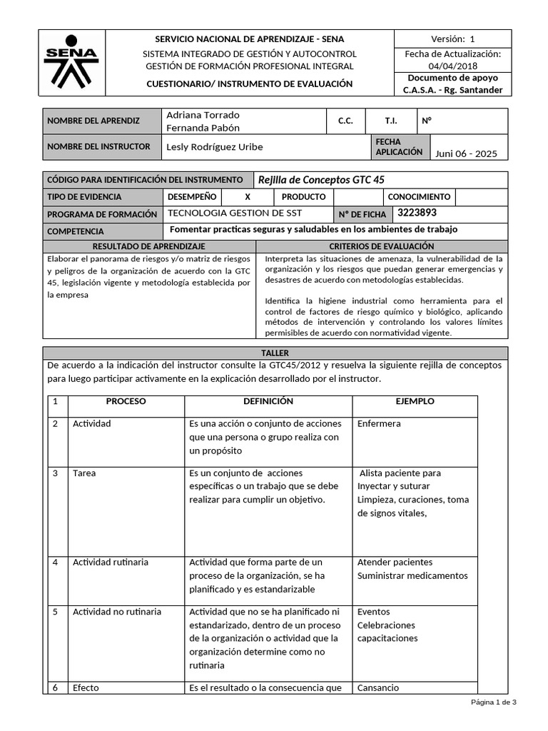Taller Regilla de Conceptos | PDF | Riesgo | Aprendizaje