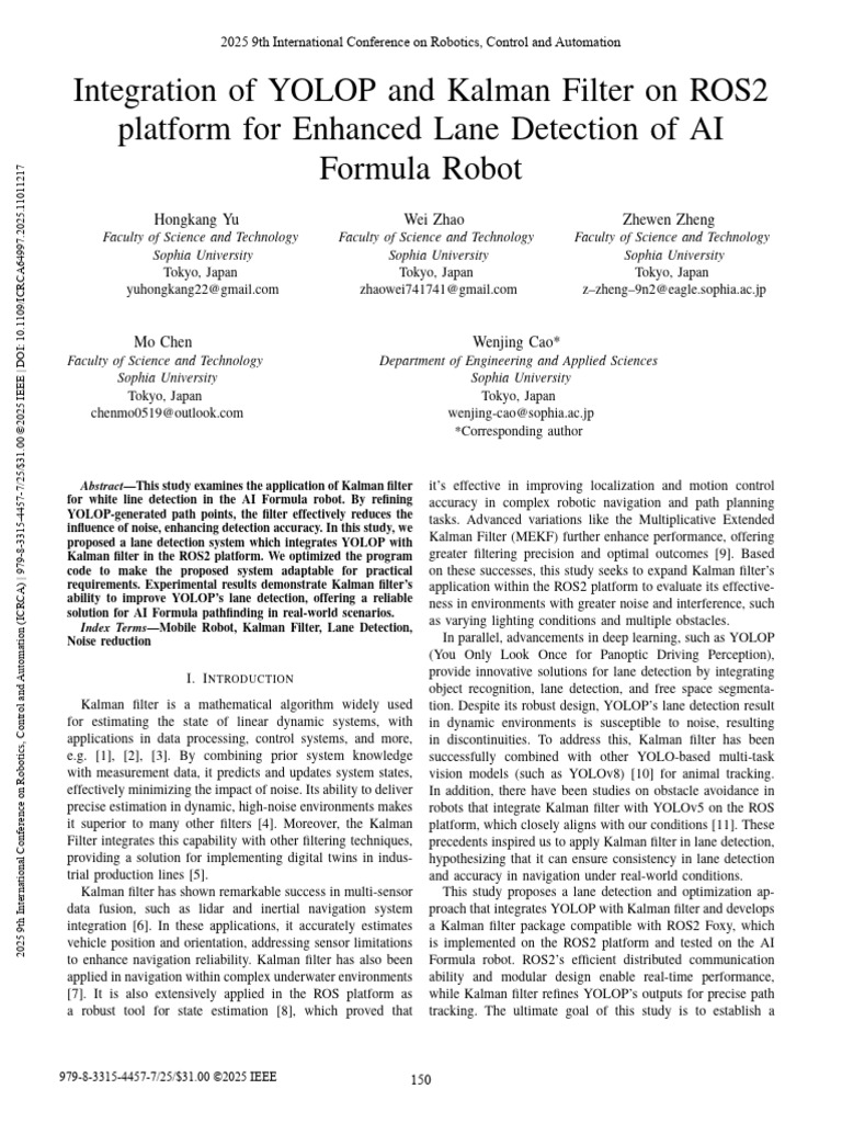 Integration of YOLOP and Kalman Filter On ROS2 Platform For Enhanced Lane Detection of AI ...