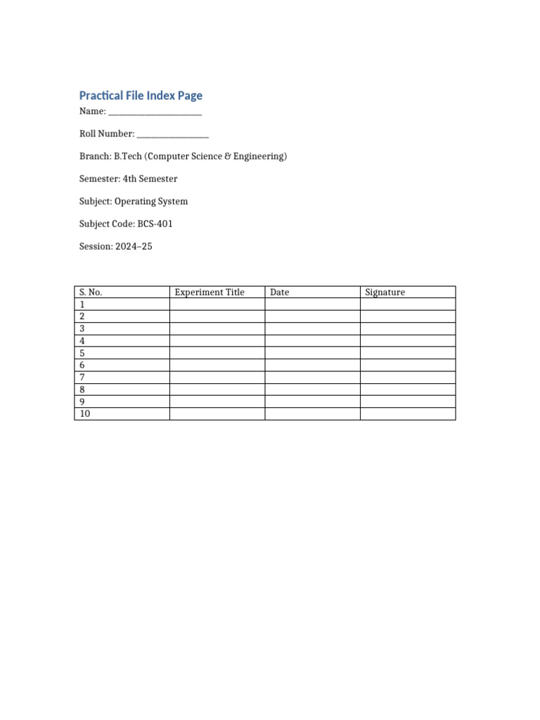 OS Practical File Index | PDF