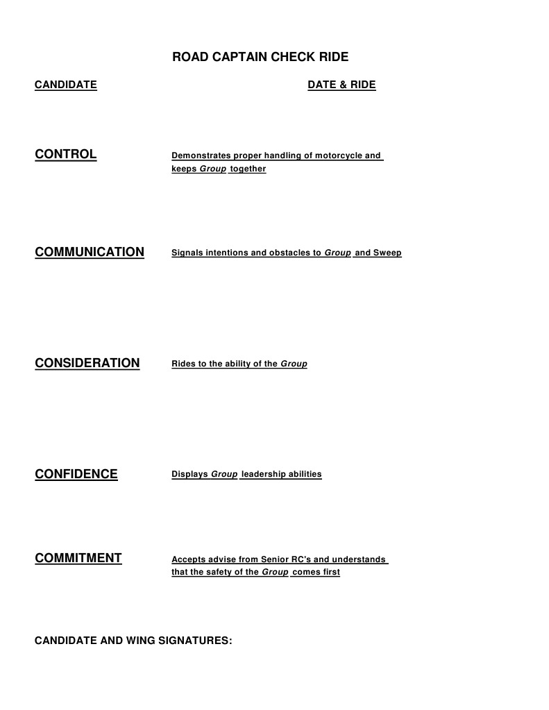 RC Check Ride Form | PDF