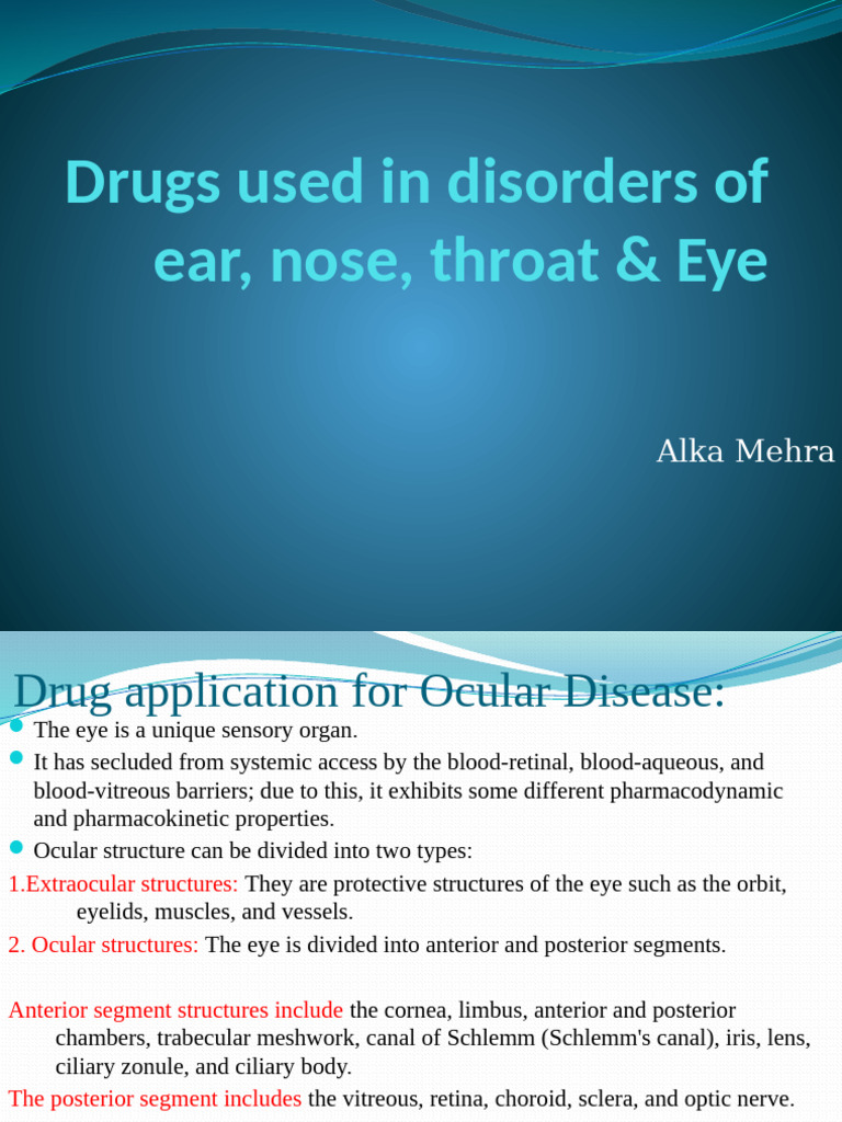 Drugs Used in Disorders of Ear, Nose - 100425 | PDF | Allergy | Topical ...