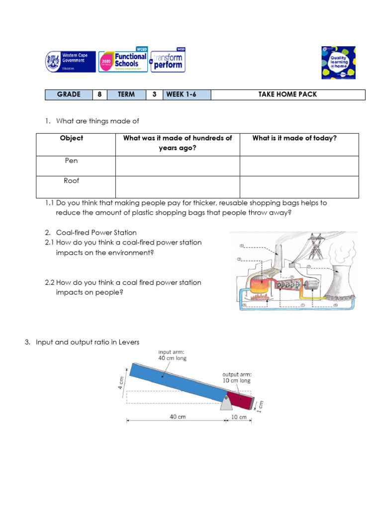 Lesson Plan GR 8 Technology T3 Take Home Package | PDF | Gear | Machines