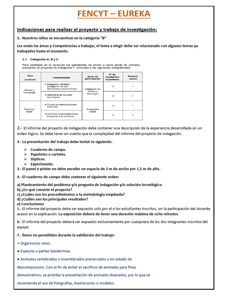 INDICACIONES FENCYT. EUREKA 2025 | PDF