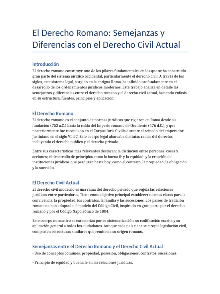 Derecho Romano Vs Civil | PDF | Ley romana | Derecho civil (sistema legal)
