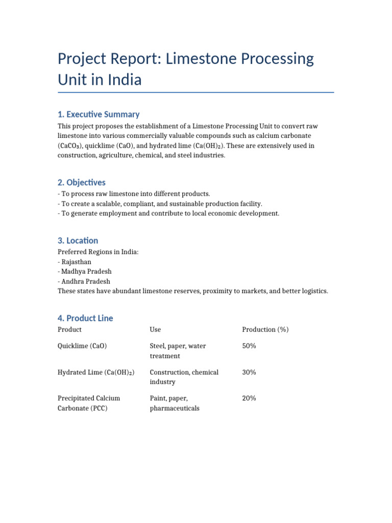 Limestone Processing Unit Project Report | PDF | Lime (Material ...