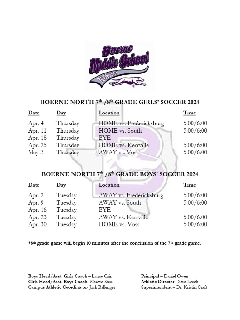 BMSN Soccer Schedules 2024 | PDF
