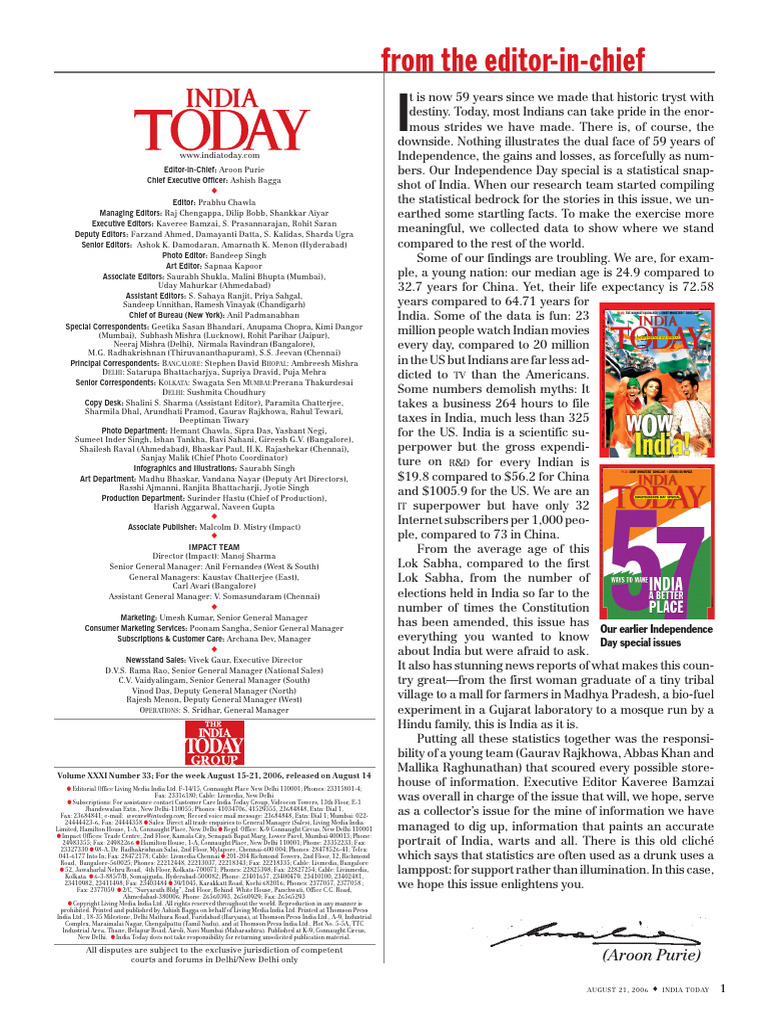 India Today Editor List - August 2006 | PDF