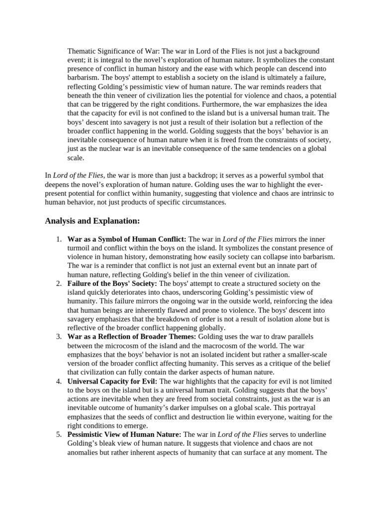Thematic Significance of War in Golding | PDF | Human Nature | Social ...