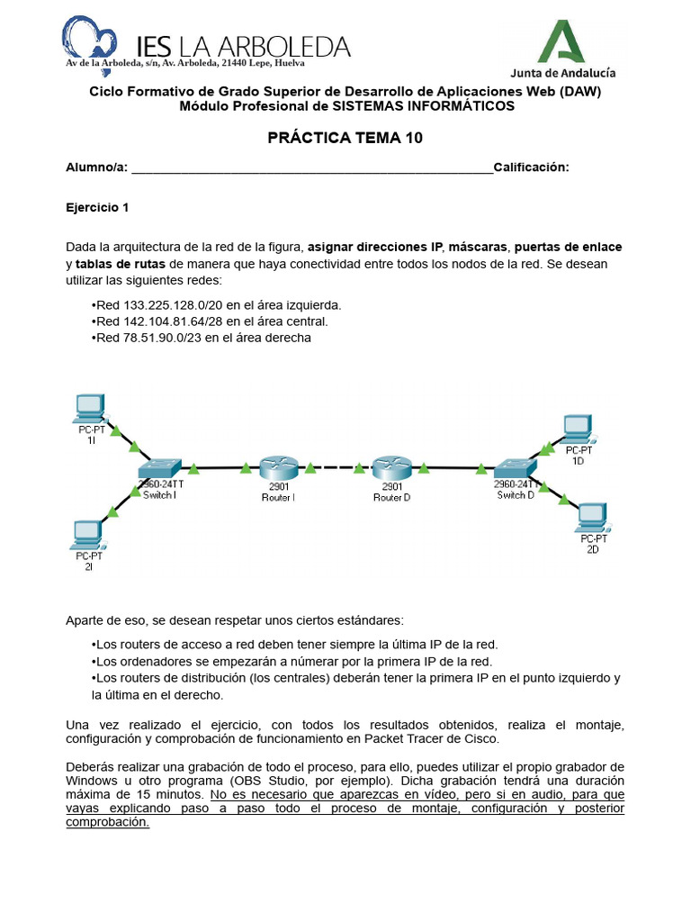 Practica Packet Tracer Ejercicio1 | PDF