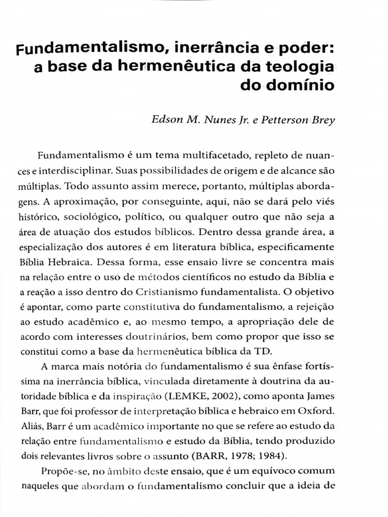 NUNES JR - BREY - Fundamentalismo Inerrância e Poder | PDF