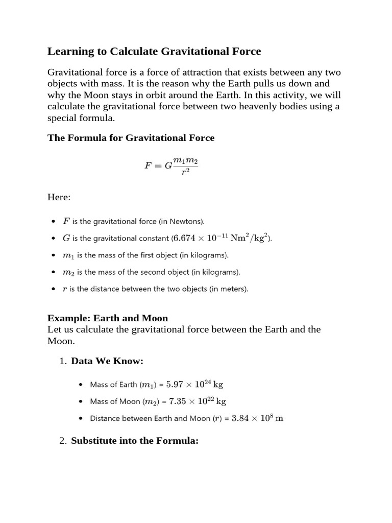 Class 8 Learning To Calculate Gravitational Force (AutoRecovered) | PDF | Gravity | Astronomical ...