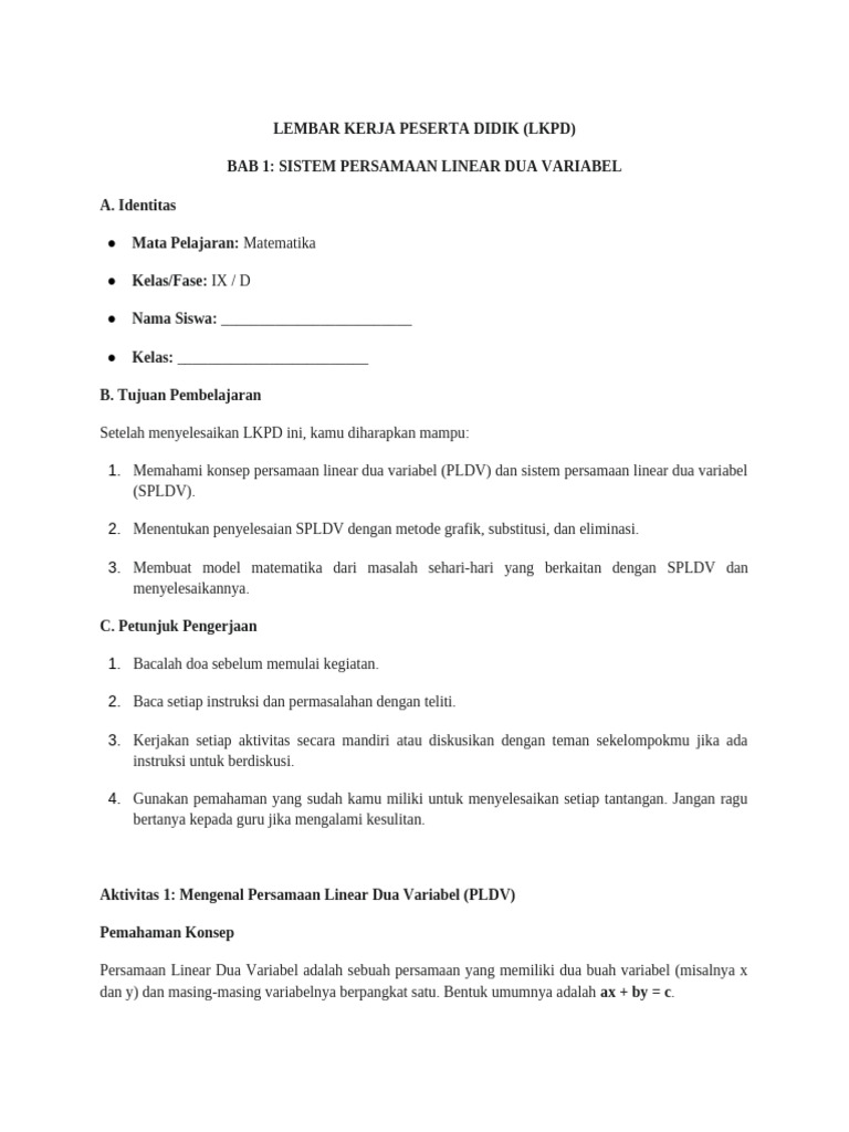 LKPD - MTK - 9 - Bab 1 | PDF