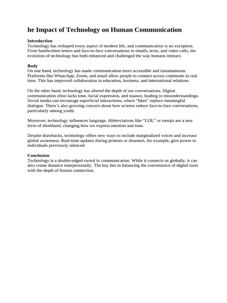 Technology's Dual Impact on Communication | PDF