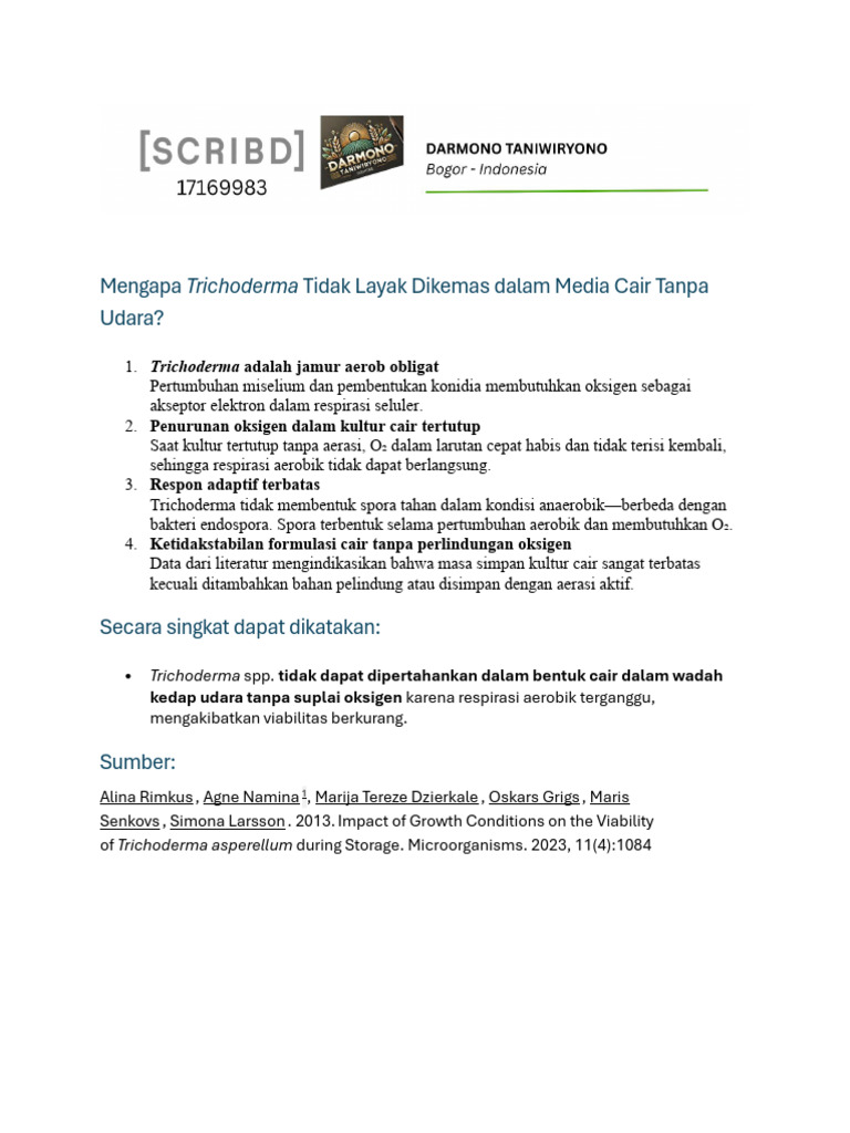 Trichoderma dan Media Cair Tanpa Oksigen | PDF