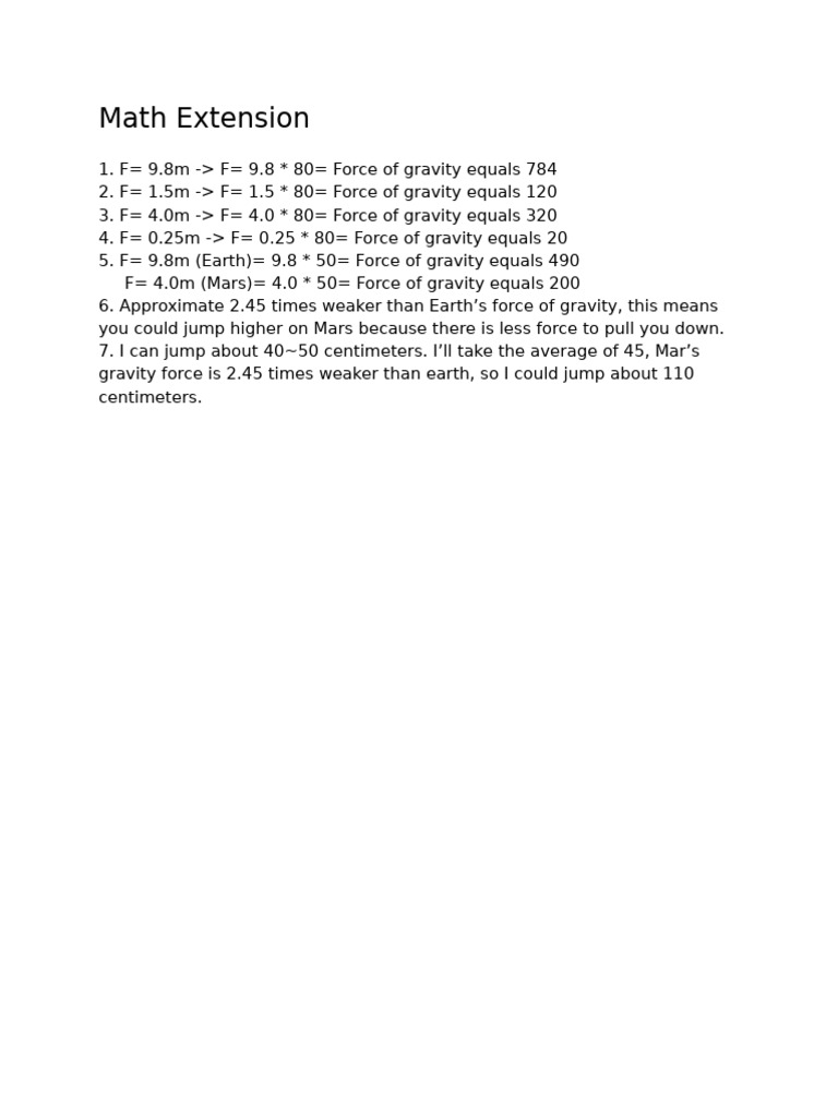 Math Extension (Science Activity) | PDF