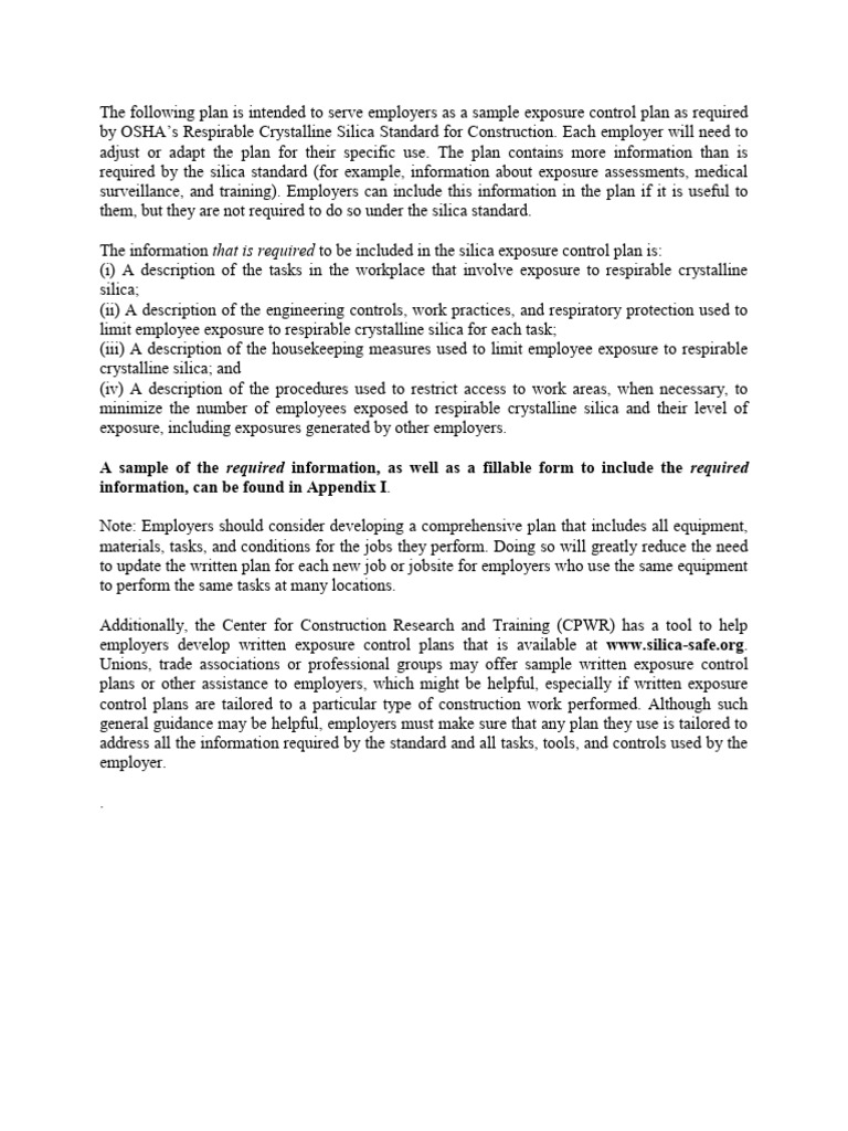 Silica Exposure Control Plan | PDF | Occupational Safety And Health ...